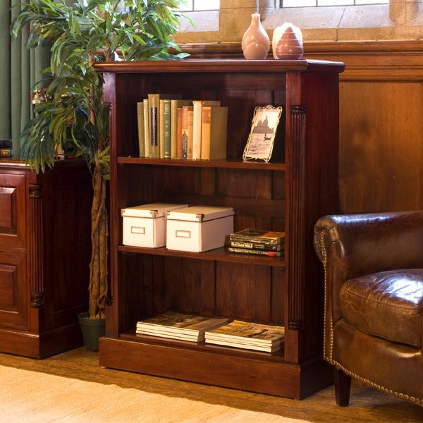 Royston Low Height Bookcase with Two Adjustable Shelves - Mahogany Finish