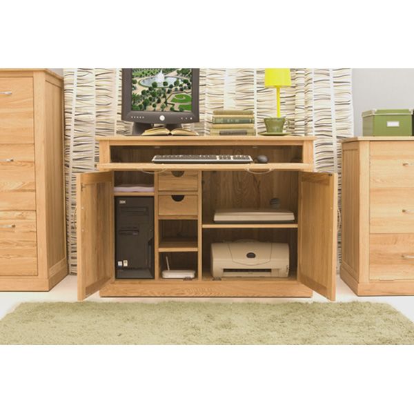 Harriet Oak Computer Table with Door and Drawer