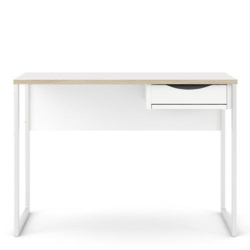 Milton White Metal Frame Computer Desk with Drawer - Oak Top