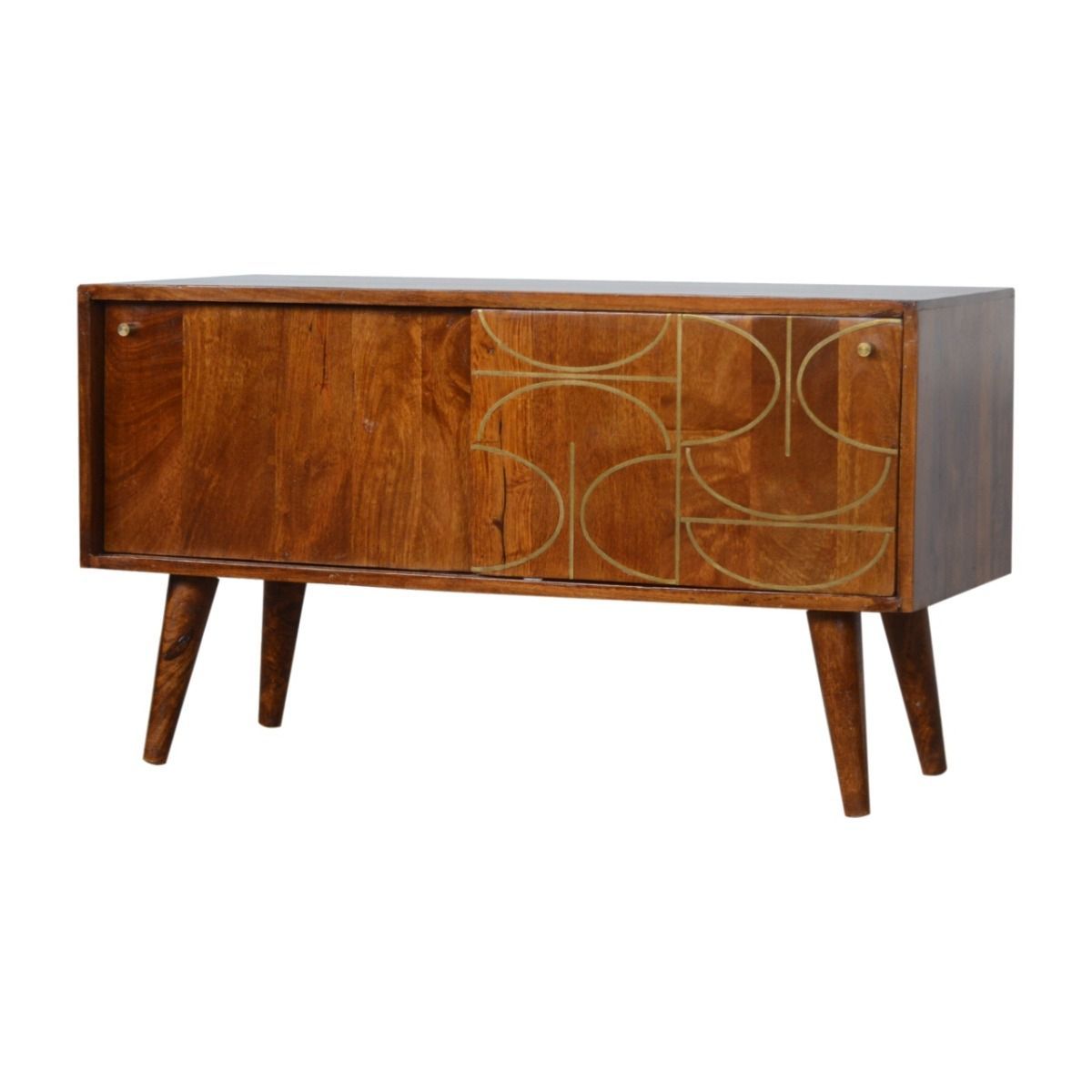 Solid Timber Wood Gold Inlay Abstract Sideboard - Chestnut