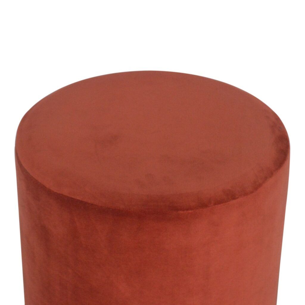 Gold Base Velvet Footstool - Brick Red