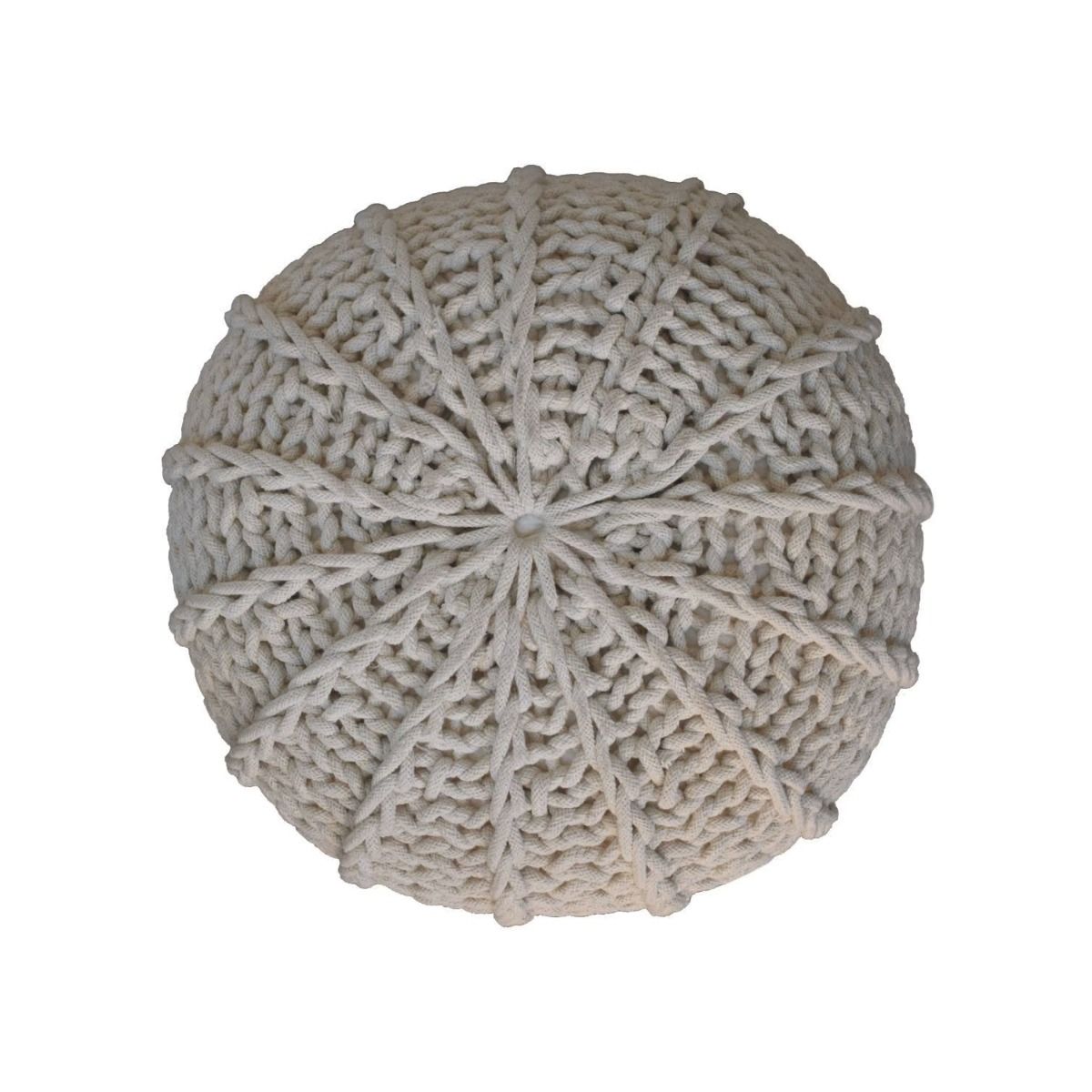 Knitted Round Cable Pouffe - Cream