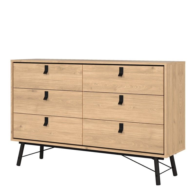 RYTON Oak Finish Chest of Drawers - Extra Large-sized, 6 Drawers, Double