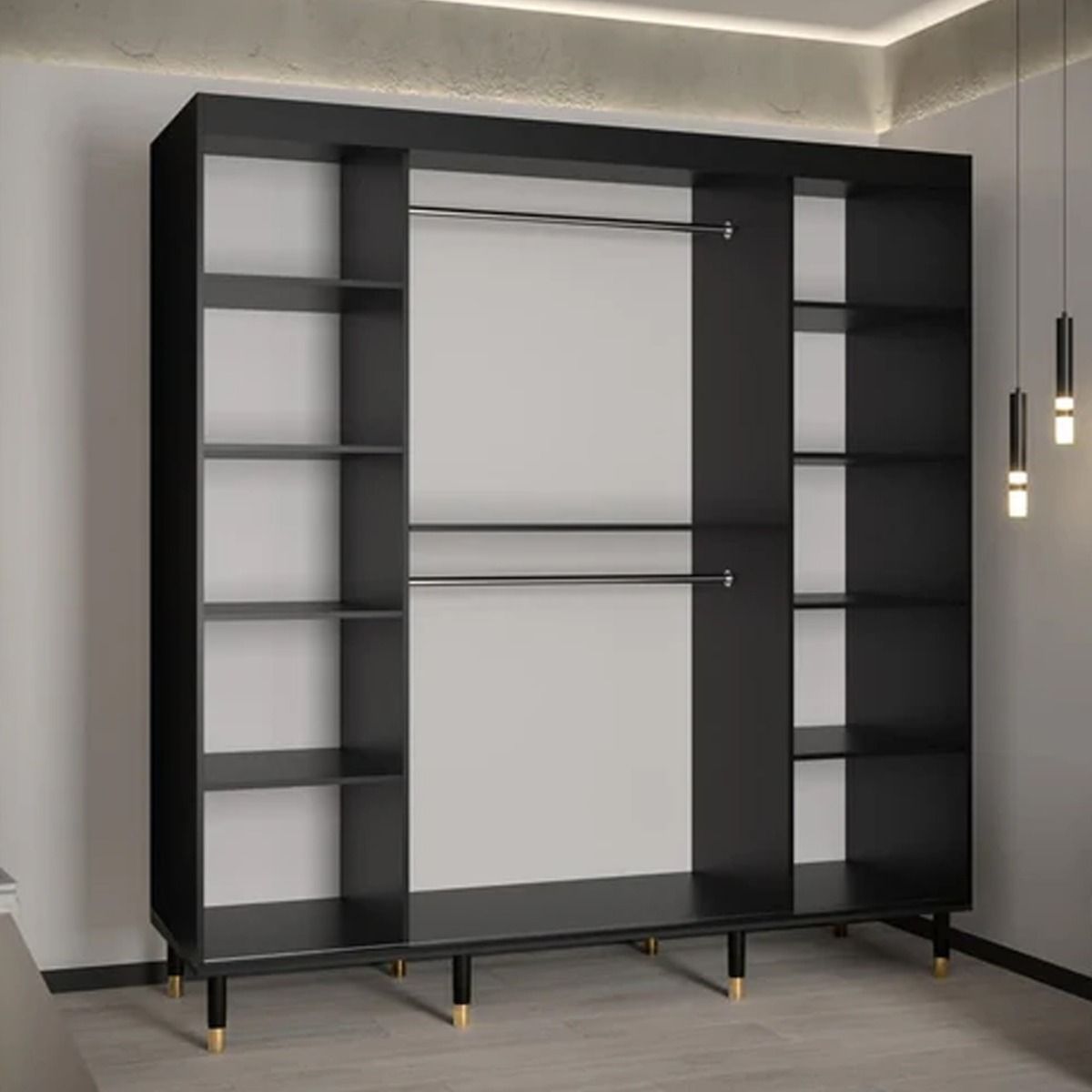 Sliding Wardrobe - TUSCANIA 2 Door Wardrobe Black 200cm