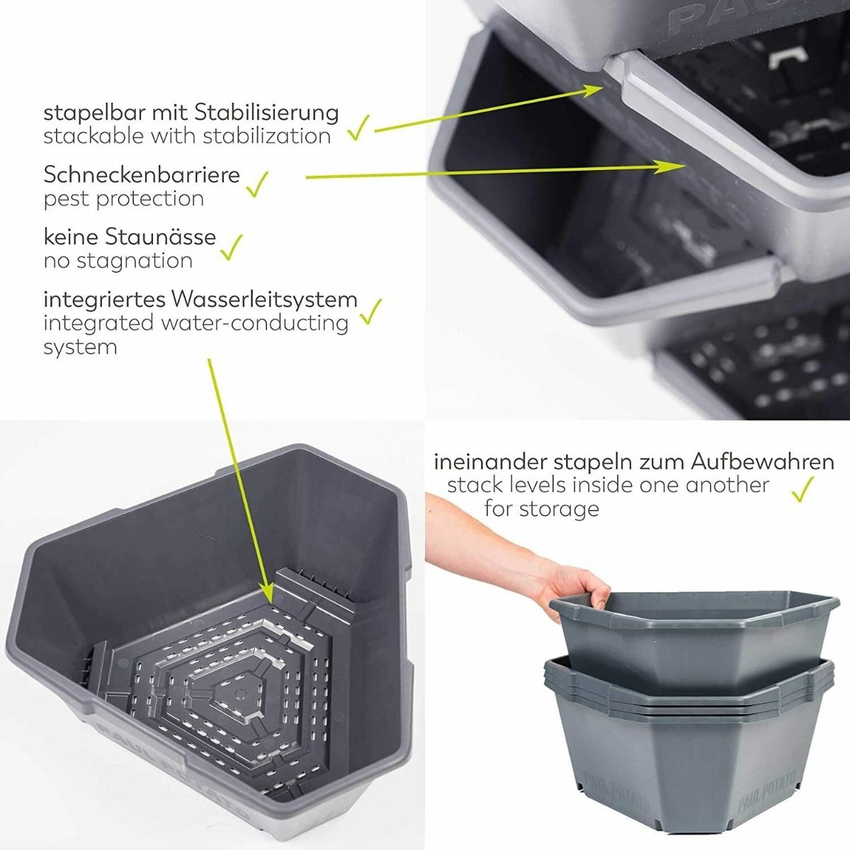 Stackable Planter Tower Pots with Saucer In 2 Sizes - 3 Colours