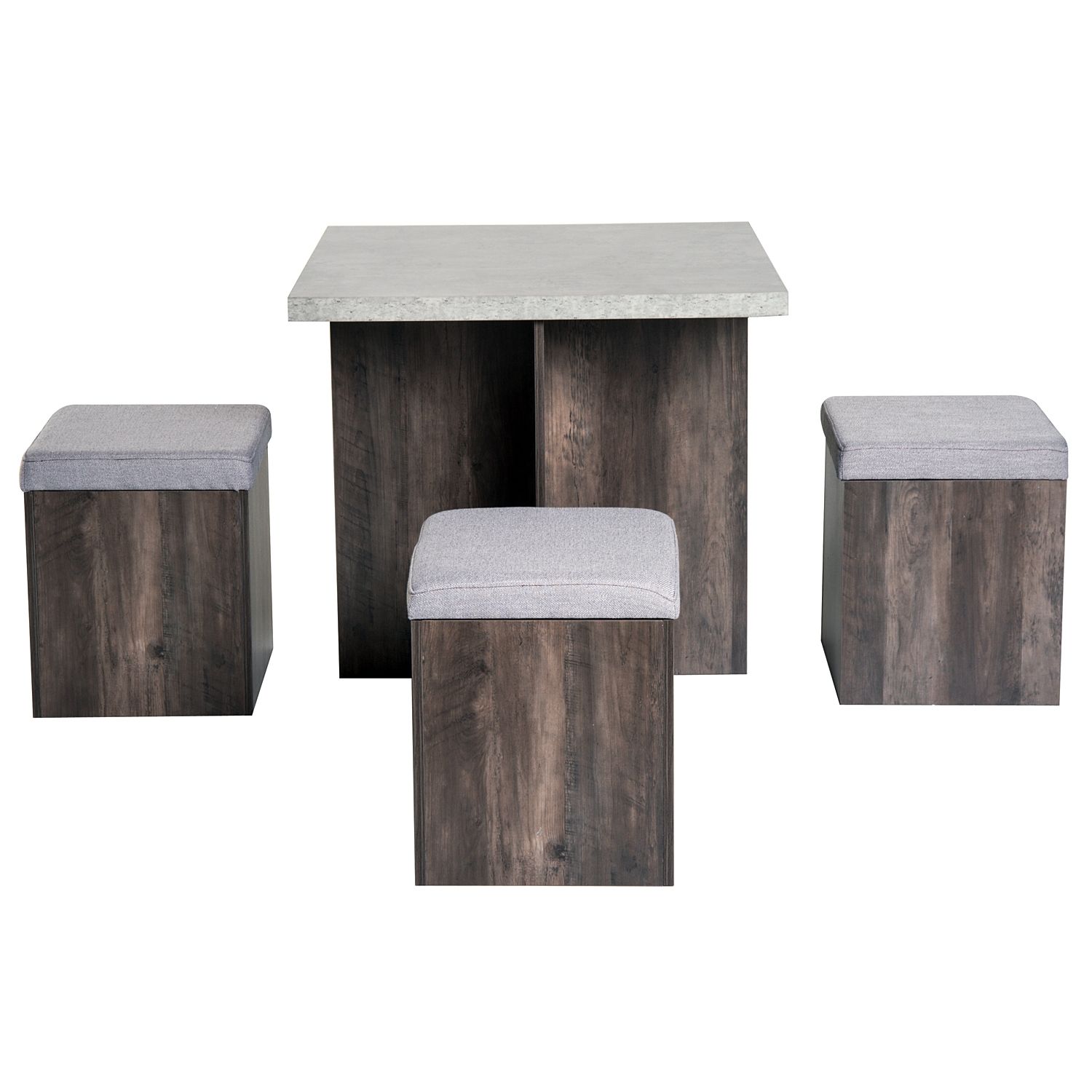 5PC Wooden Dining Table & Ottoman Stool Set
