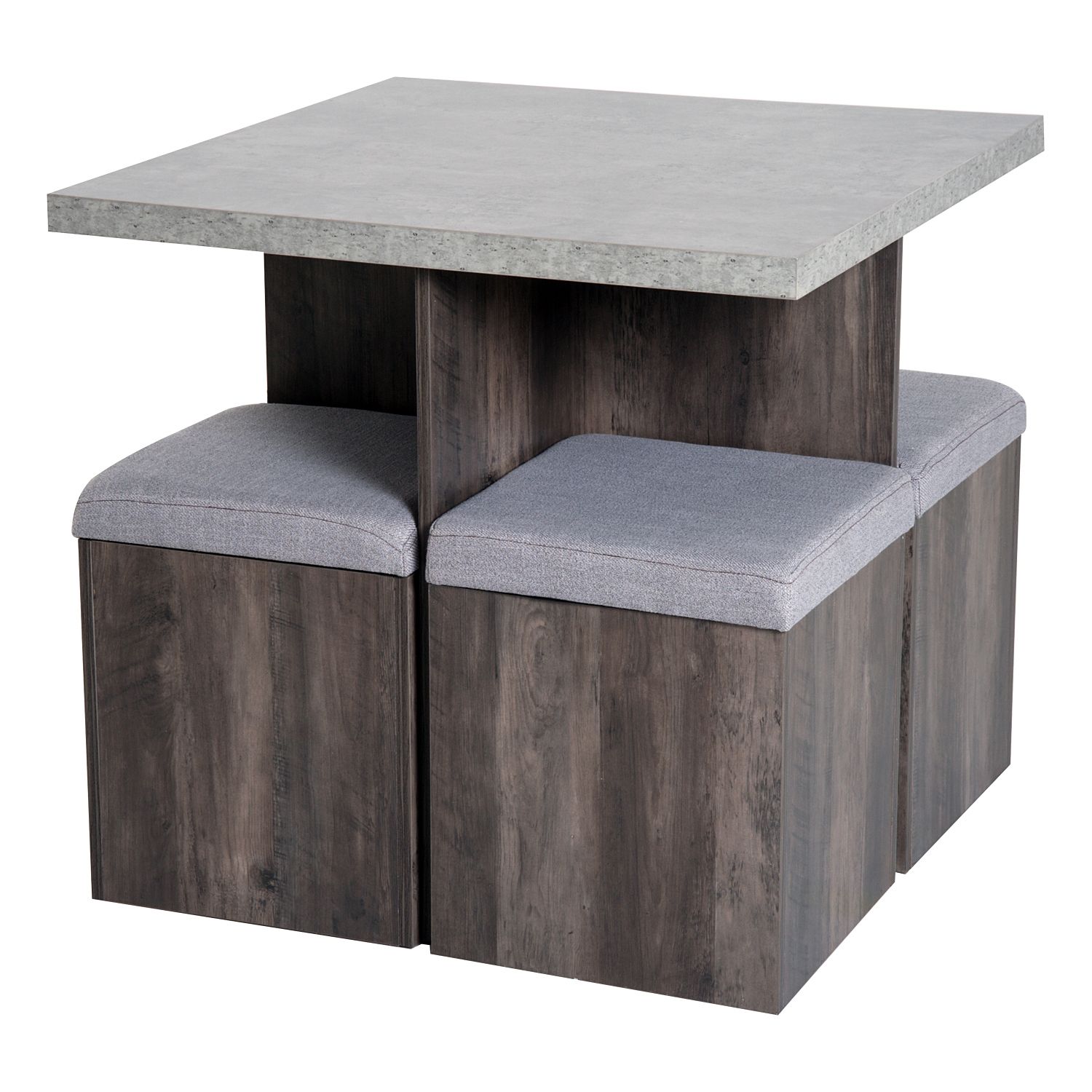 5PC Wooden Dining Table & Ottoman Stool Set