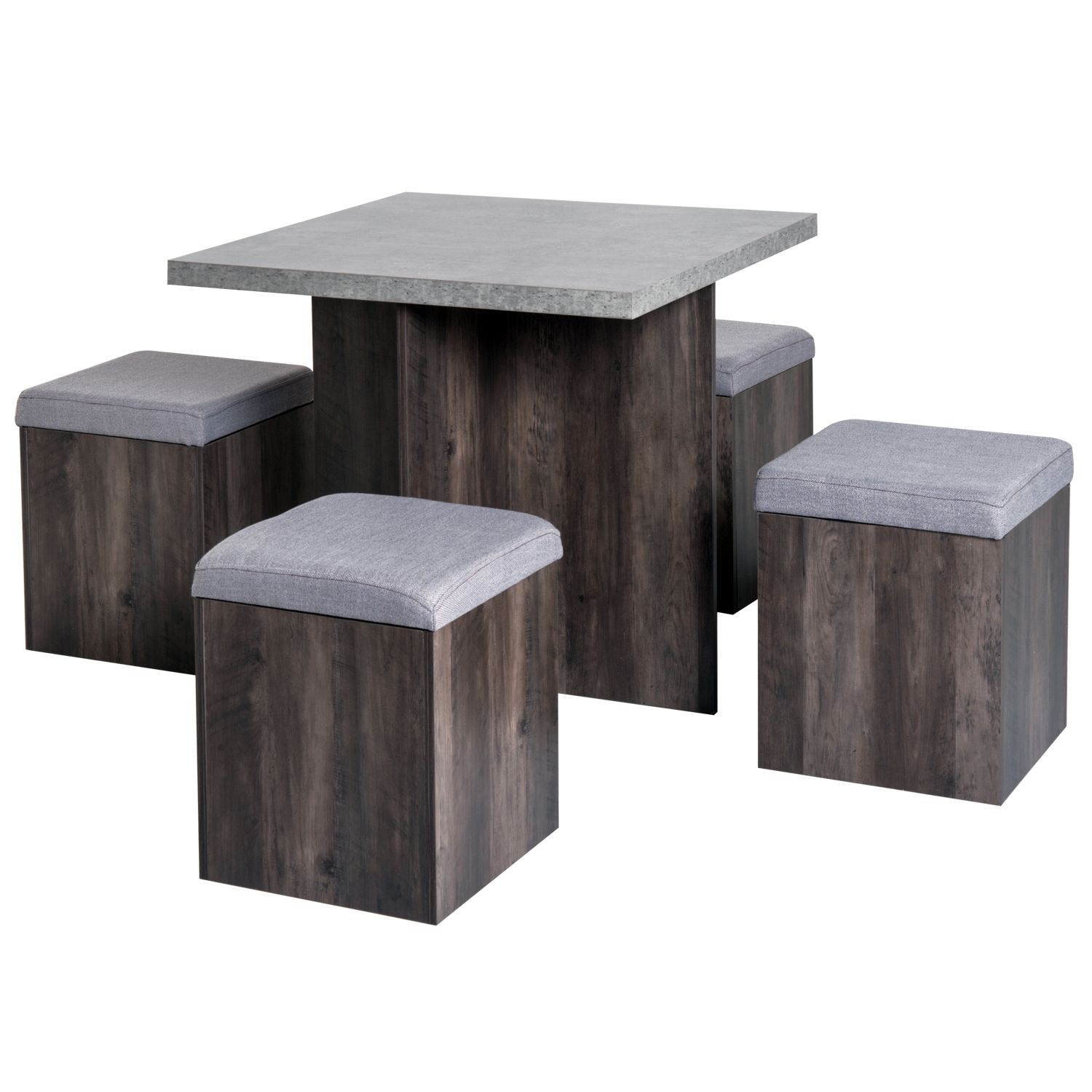 5PC Wooden Dining Table & Ottoman Stool Set