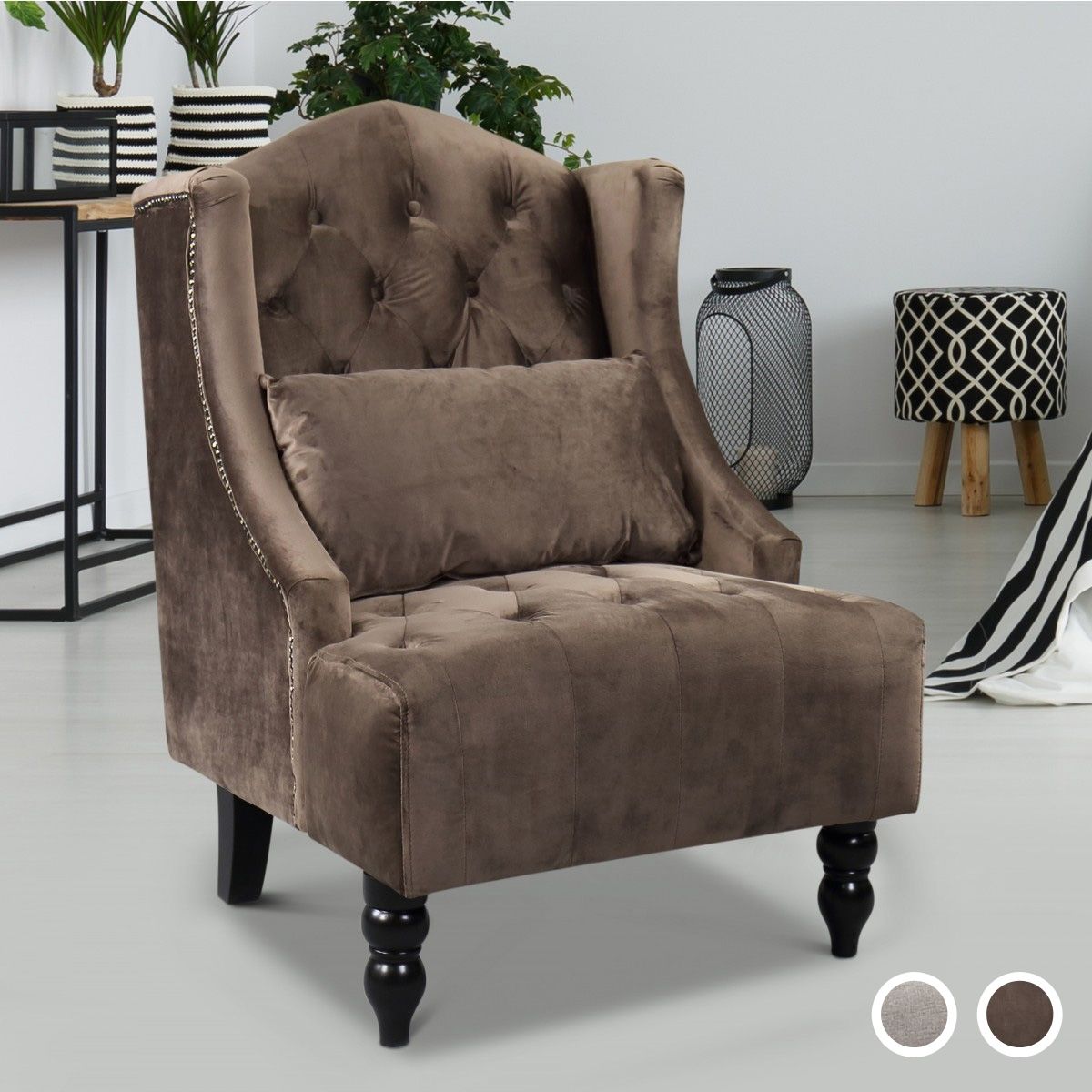 Vintage Wing Back Tufted Accent Chair - Brown or Grey