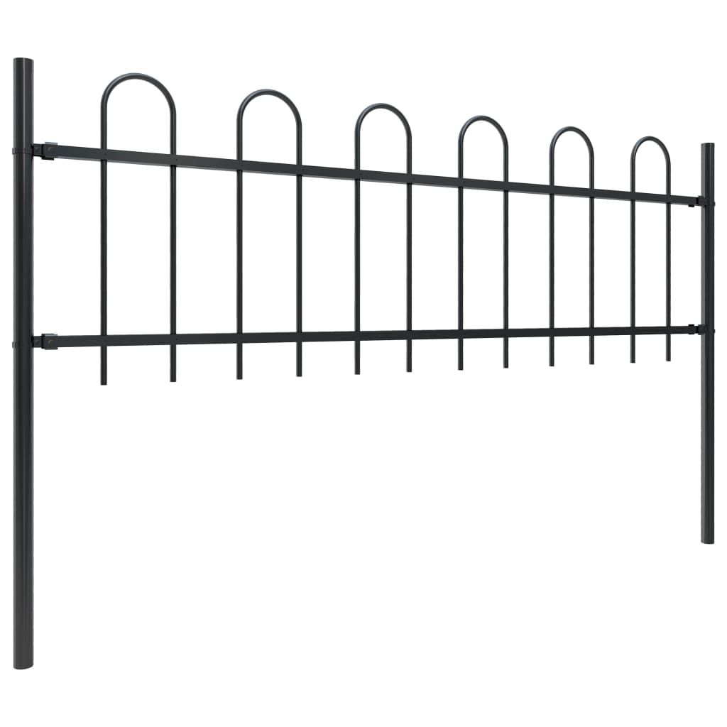 Garden Fence with Hoop Top Steel 15.3x0.6 m Black