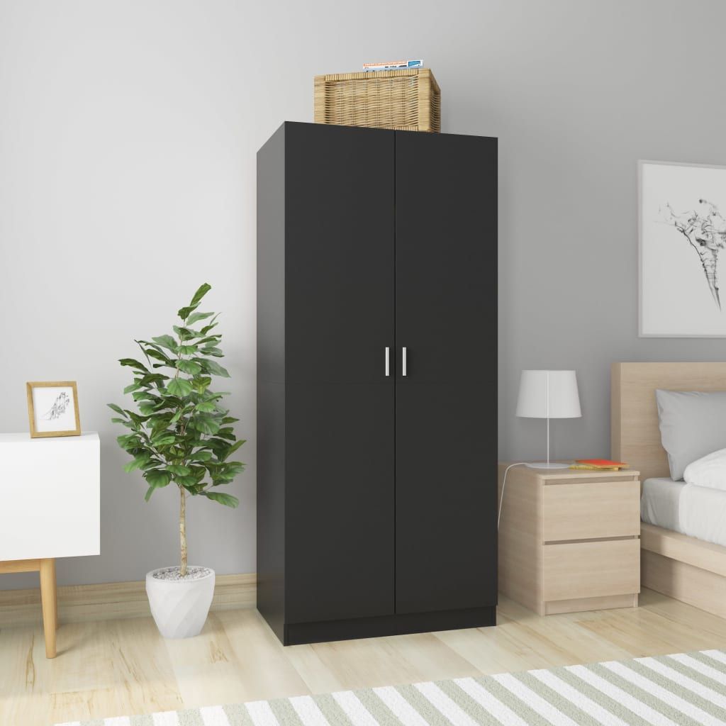 Wardrobe - VALLETTA 2 Door Wardrobe Black 80cm