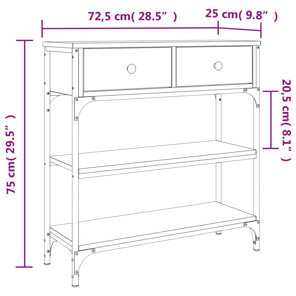 Console Table Brown Oak 72.5x25x75 cm Engineered Wood