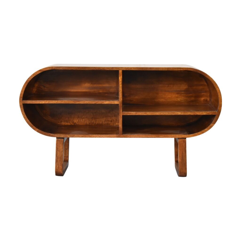 Round Style Open Circular TV Unit with 2 Open Slots - Chestnut