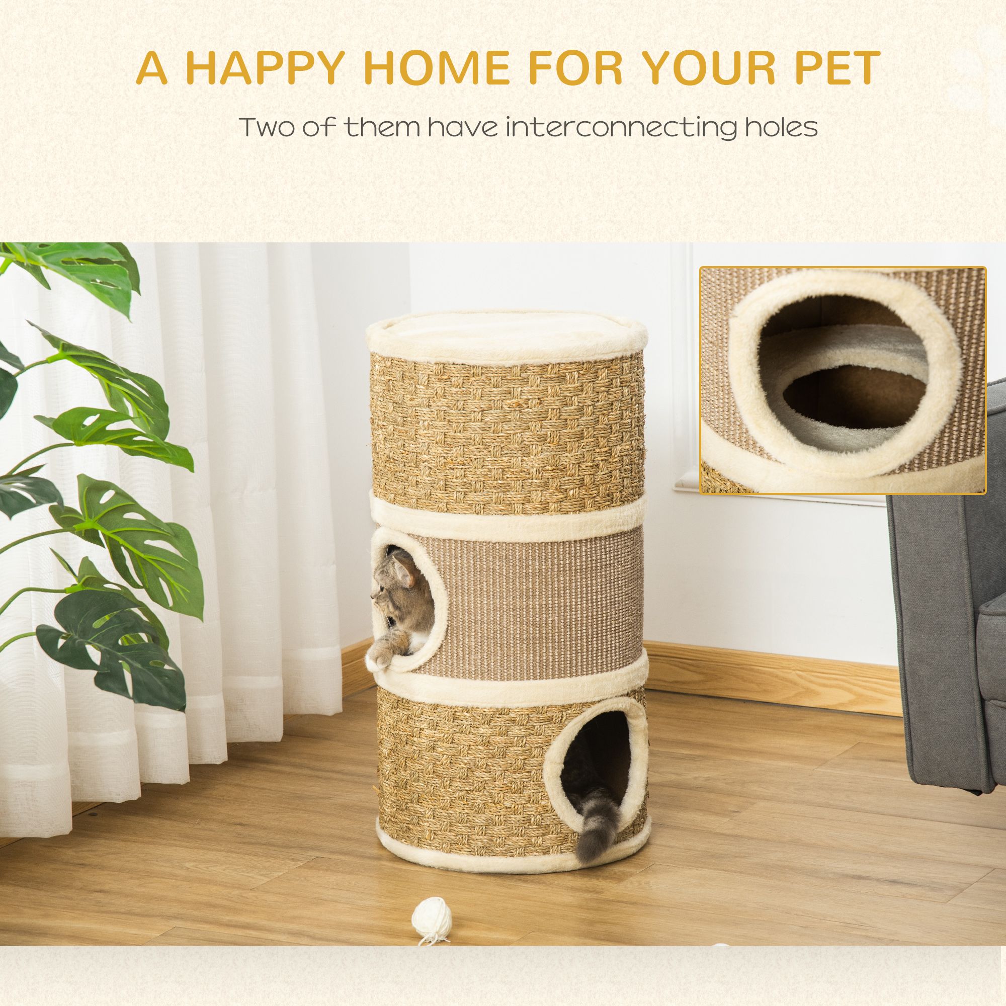 Cat Scratching Barrel Kitten Tree Tower Pet Furniture Climbing Frame ...