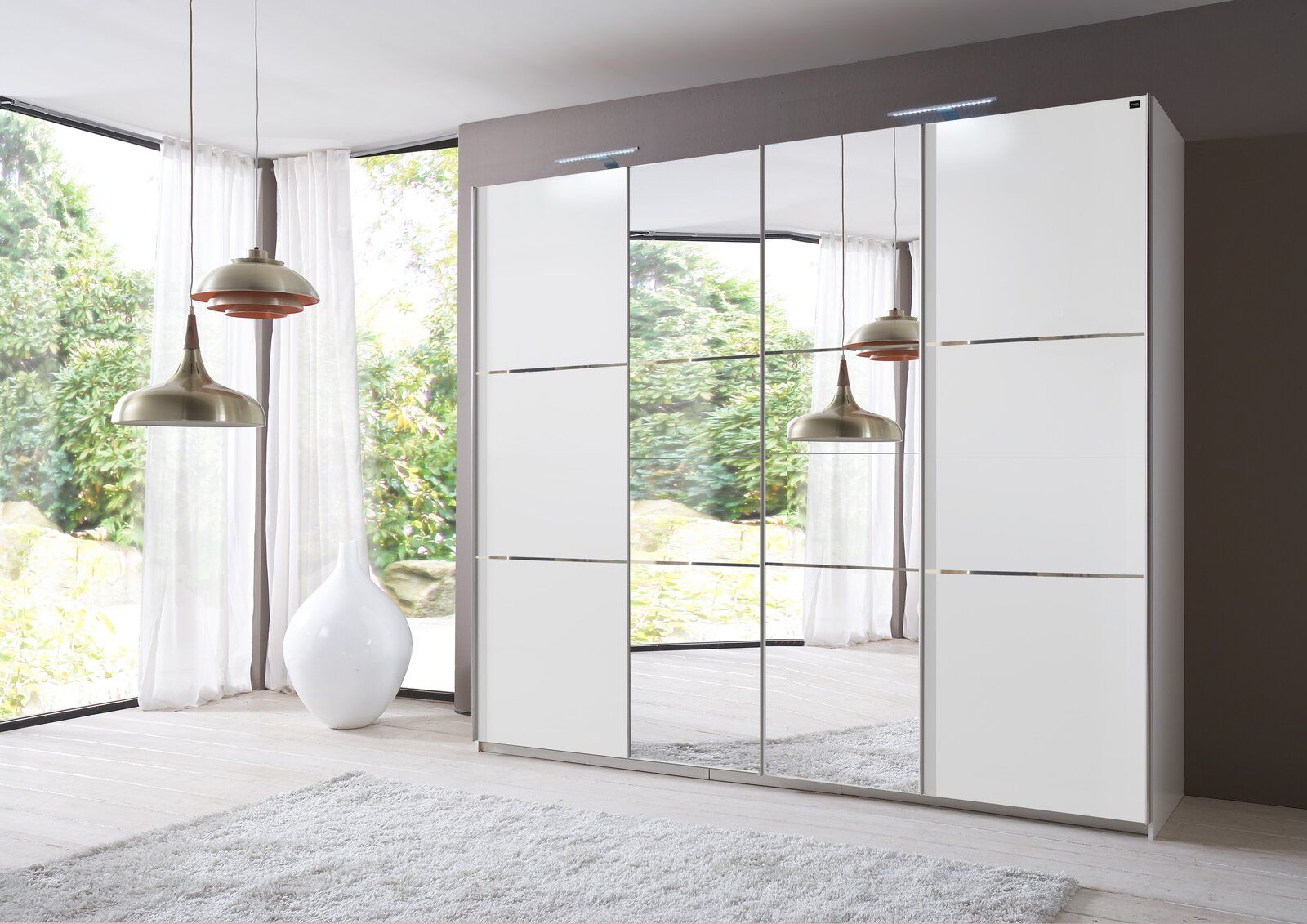 Sliding Wardrobe - LANDSCAPE 4 Door Mirrored Wardrobe White 350cm