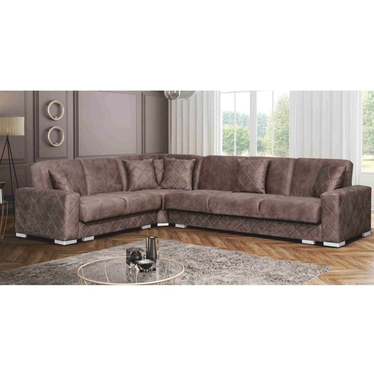 Worcester Best Luxury Plush Velvet Corner Sofabed - Brown