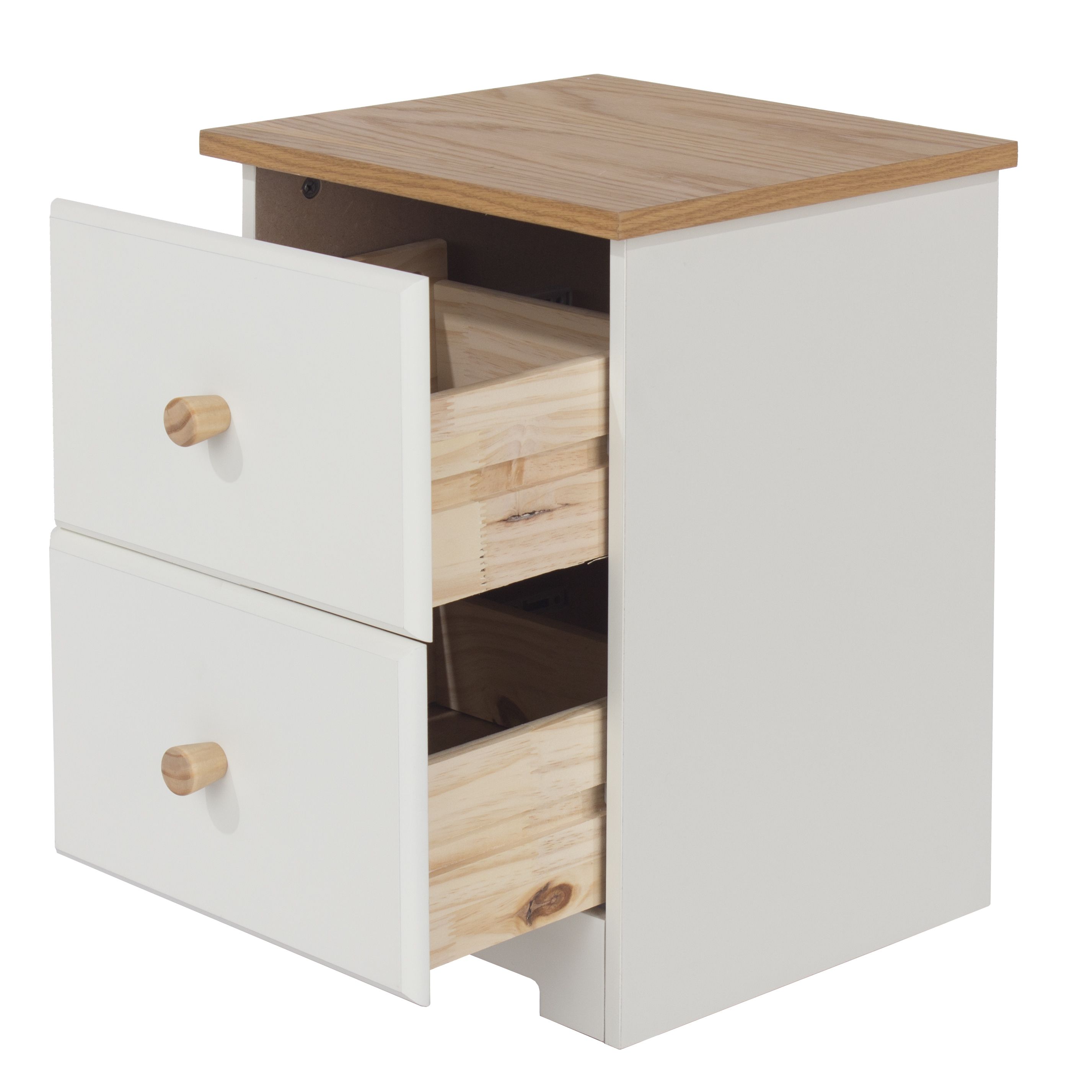 Bedside Table - COLORADO 2 Drawer Nightstand White Oak 35cm