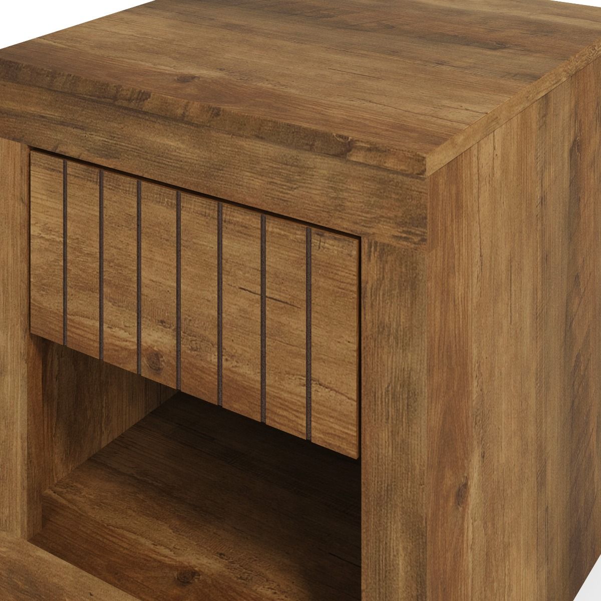 Cartmel Lamp Table with Drawer and Open Shelf - Knotty Oak