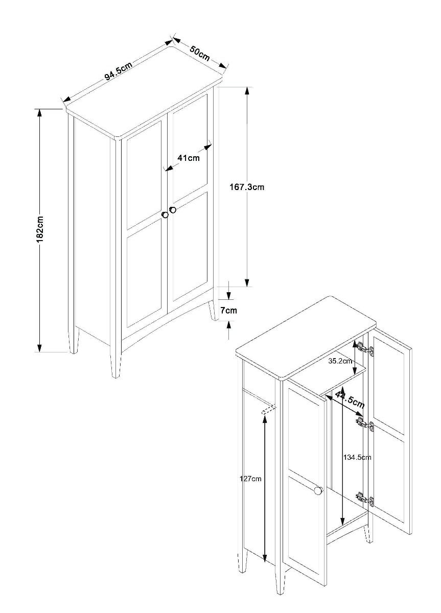 Wardrobe - CATFORD 2 Door Wardrobe White 94.5cm