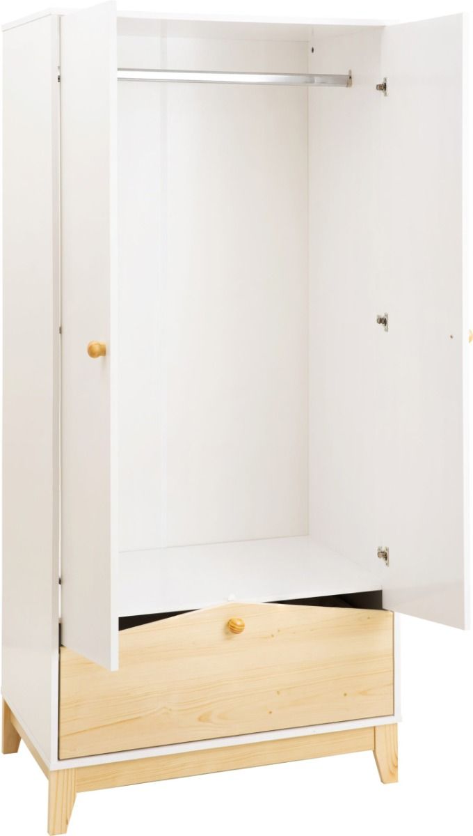 Wardrobe - CORBY 2 Door Wardrobe White Pine Effect 80cm