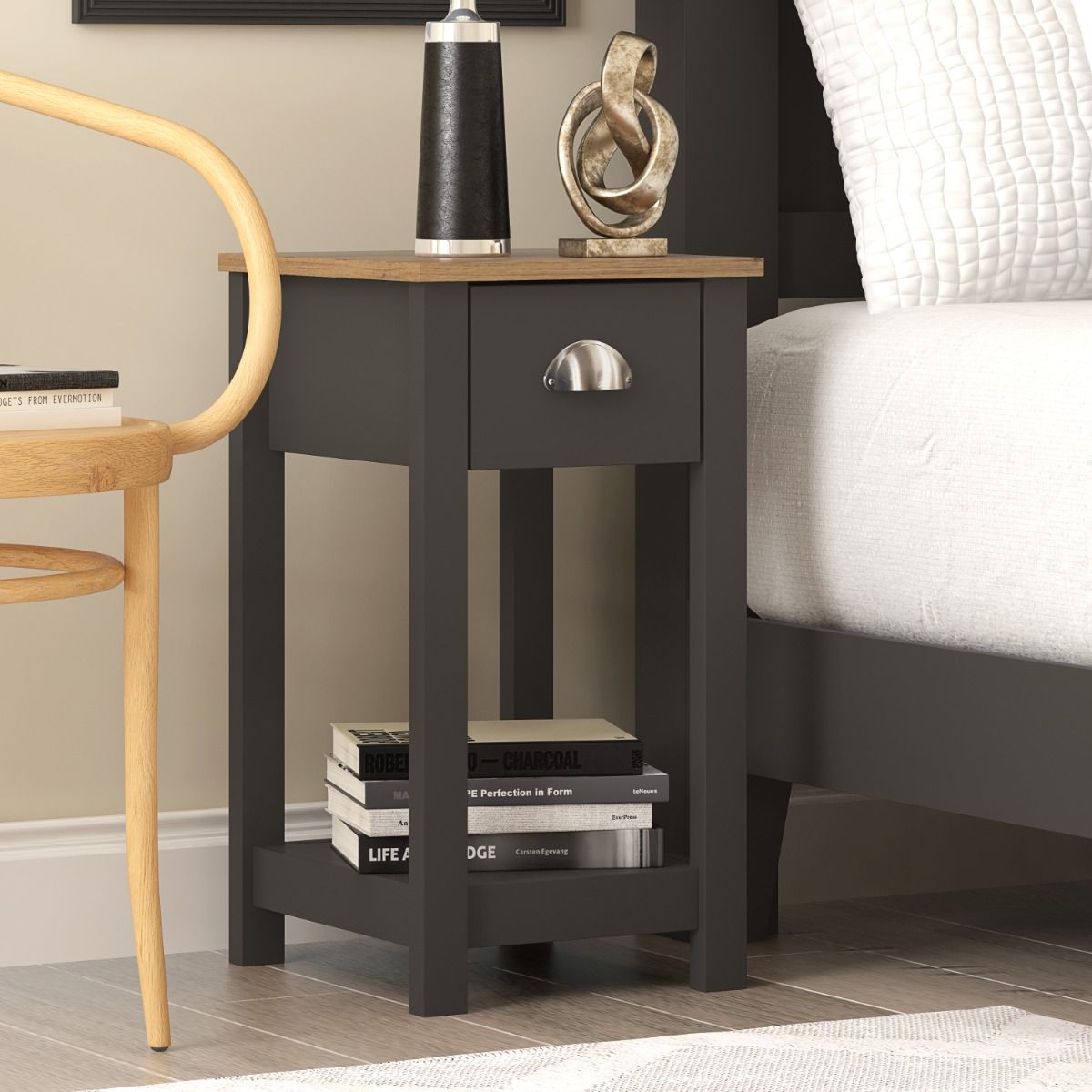 Bedside Table - DAWLISH Nightstand Fossil Grey 32cm