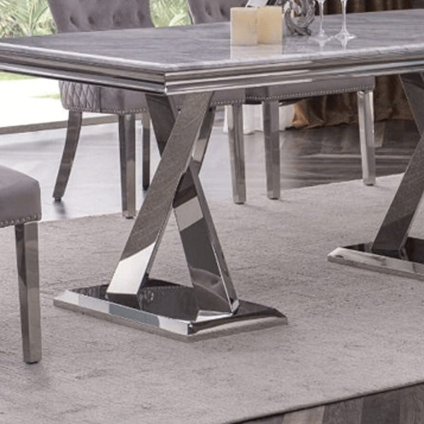 Hayward Rectangular Marble Effect Dining Table with Stainless Steel Base Lacquer Finish - Silver