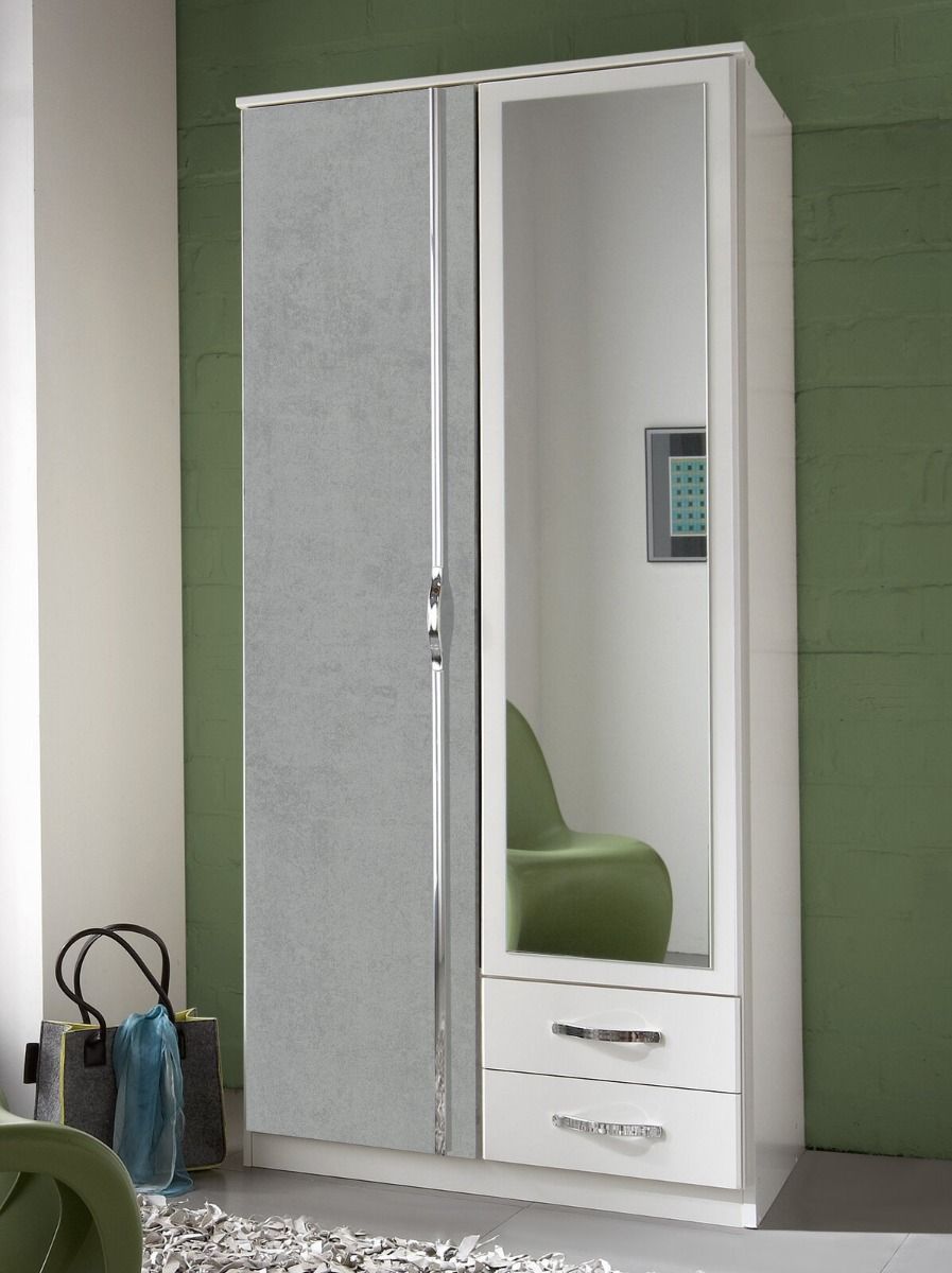 Wardrobe - DAYTON 2 Door Wardrobe White and Grey 90cm