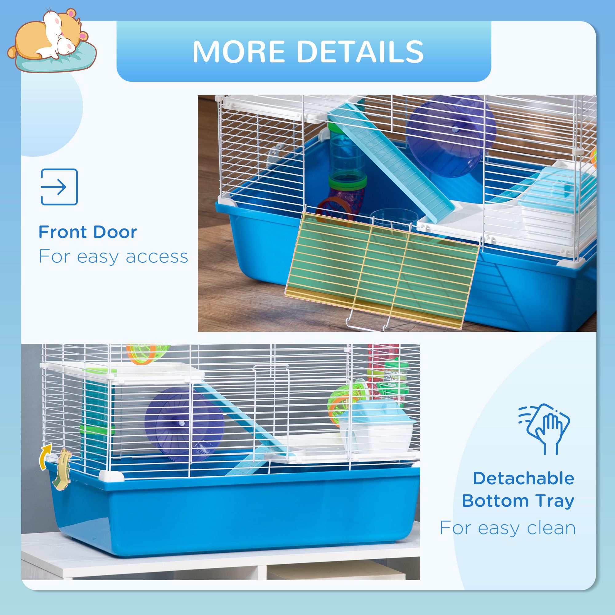 Large Hamster Cage, 3-Level Small Rodents House, with Tube Tunnel ...