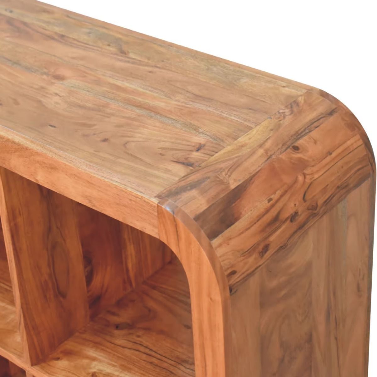 Solid Acacia Wood Round Display Unit with 6 Open Spaces - Caramel Finish