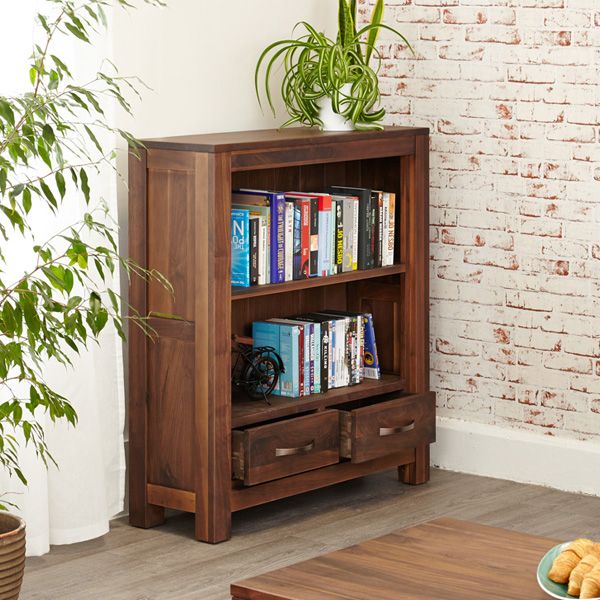 Carroll Solid Walnut Low Bookcase with Two Drawers