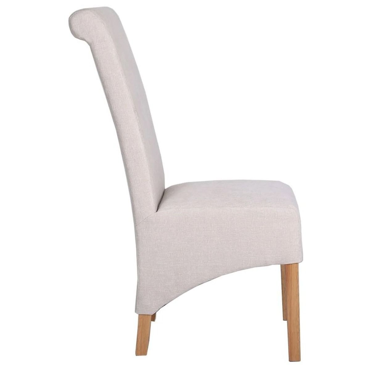 Scroll Back Dining Chair with Fabric Natural Finish and Oak Legs