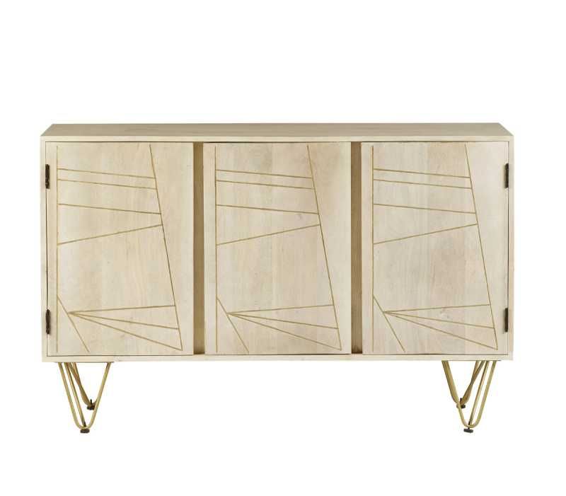 Georgjna Abstract Style Gold Frame Extra Large Sideboard with 3 Doors ...