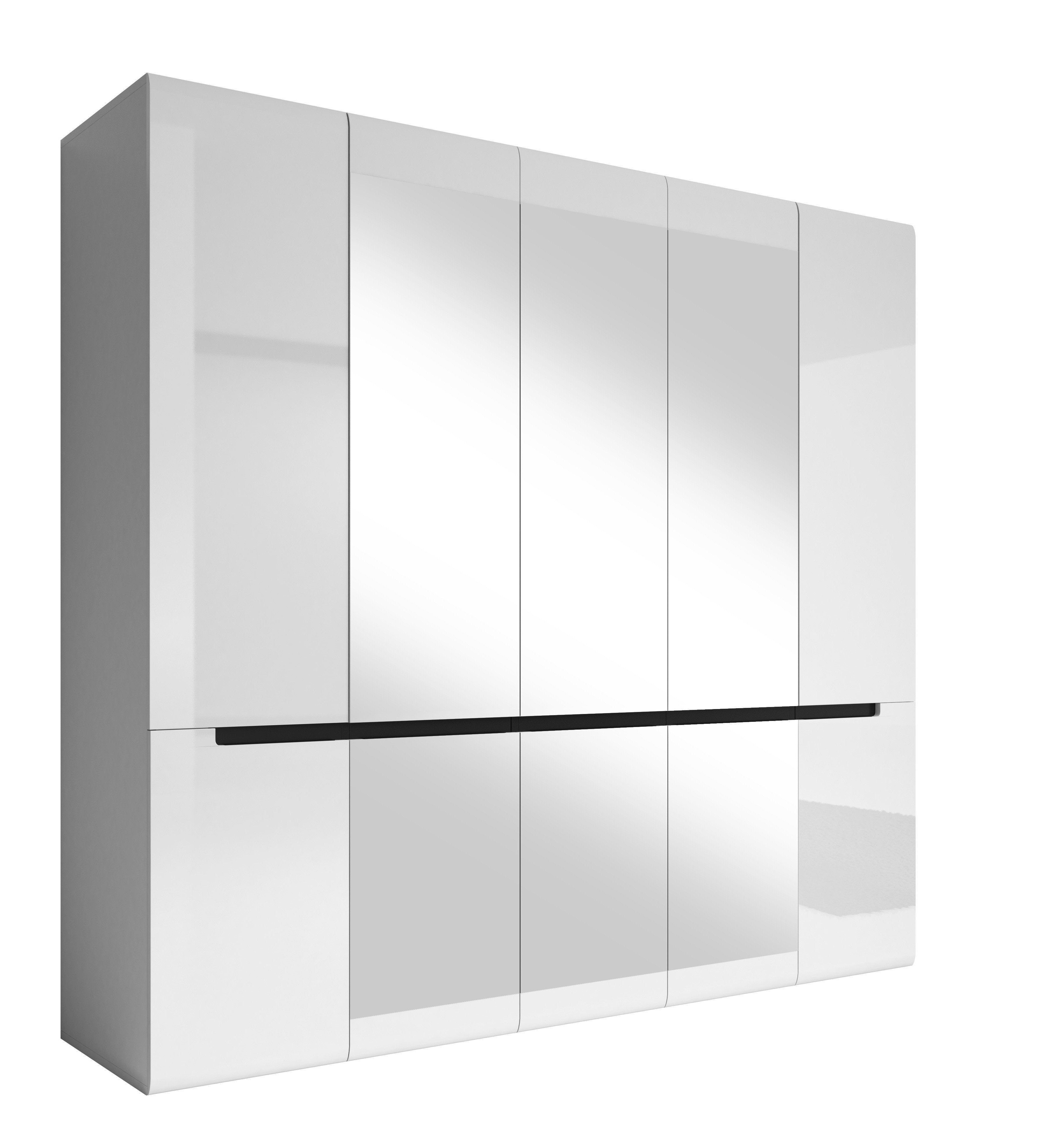 Wardrobe - STEADFAST 5 Door Mirrored Wardrobe White Gloss 225cm