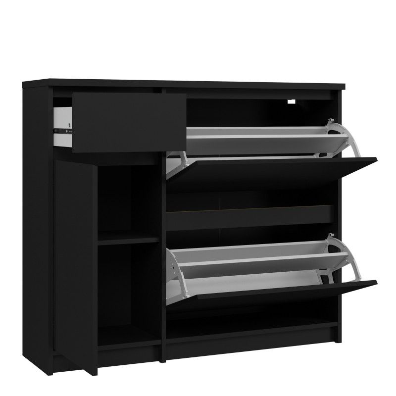 Lottie Shoe Cabinet with Door and Drawer - Black Matt