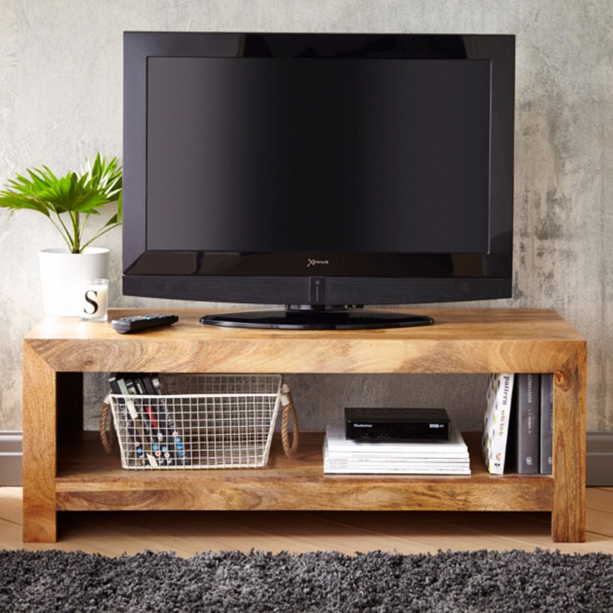 Delta Light Mango Wood Open Shelf 110cm TV Unit - Light Wood Tone