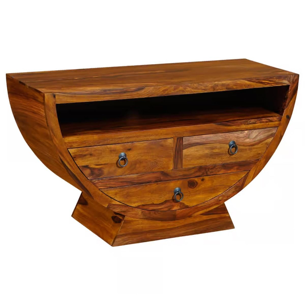 Crowley Sheesham Wood Half Bowl Shape TV Unit 120cm with 3 Drawers and ...