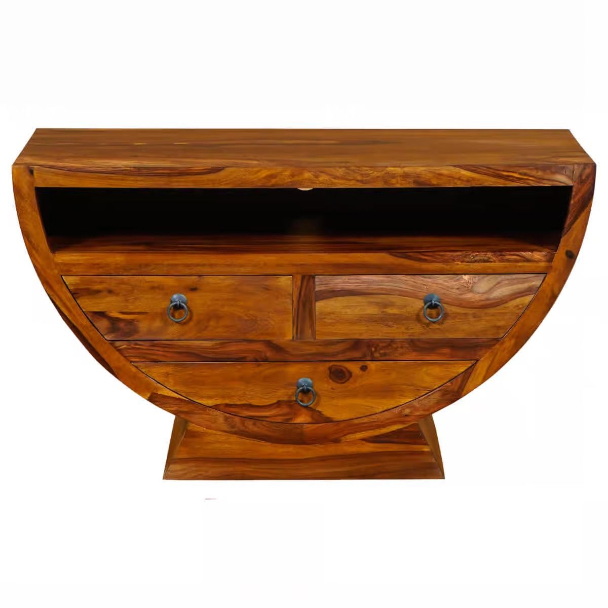 Crowley Sheesham Wood Half Bowl Shape TV Unit 120cm with 3 Drawers and ...