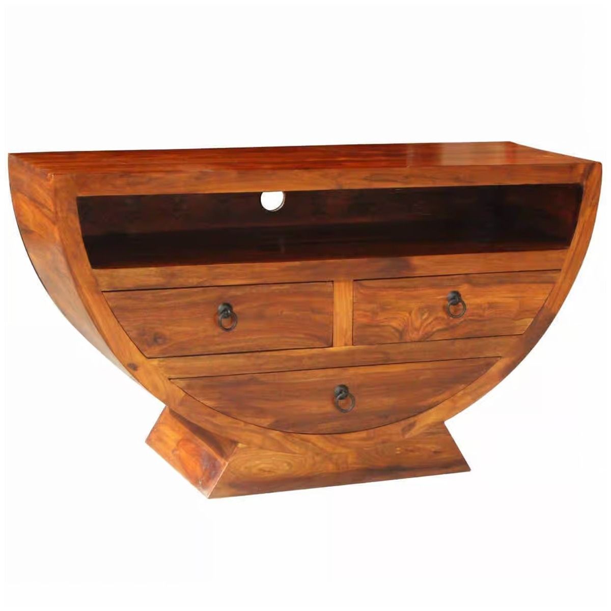 Crowley Sheesham Wood Half Bowl Shape TV Unit 120cm with 3 Drawers and ...