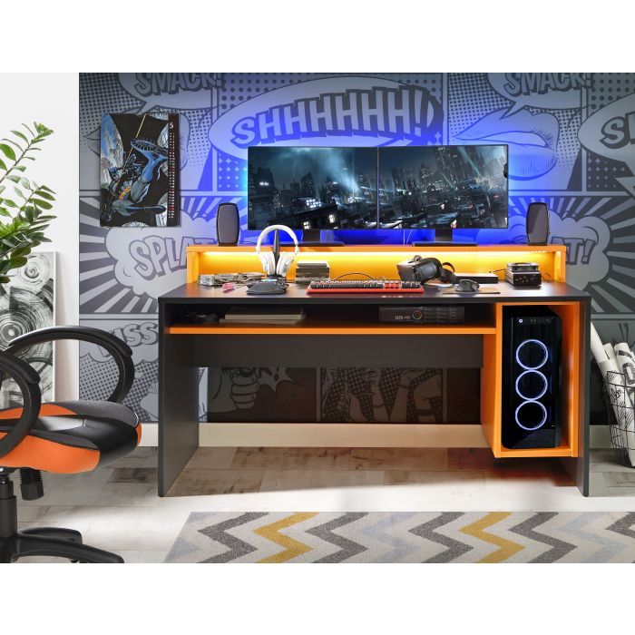 Modern Design Gaming Desk with LED, Tower PC Storage - Matt Black with ...