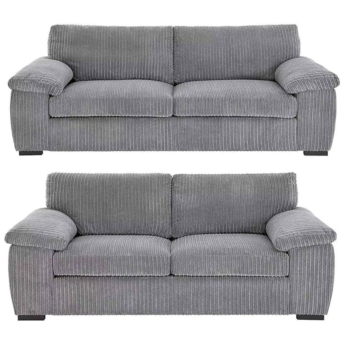 Sofa Set - CORDURA Full Back Jumbo Cord 3 Seater and 2 Seater Sofa Grey