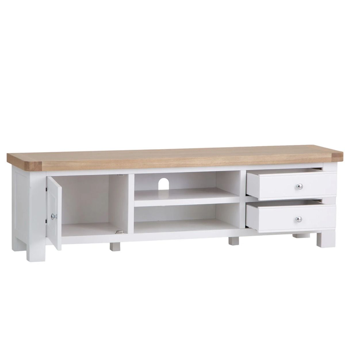 Chunky Oak Large TV Unit with Door, Drawer and Open Shelf - White