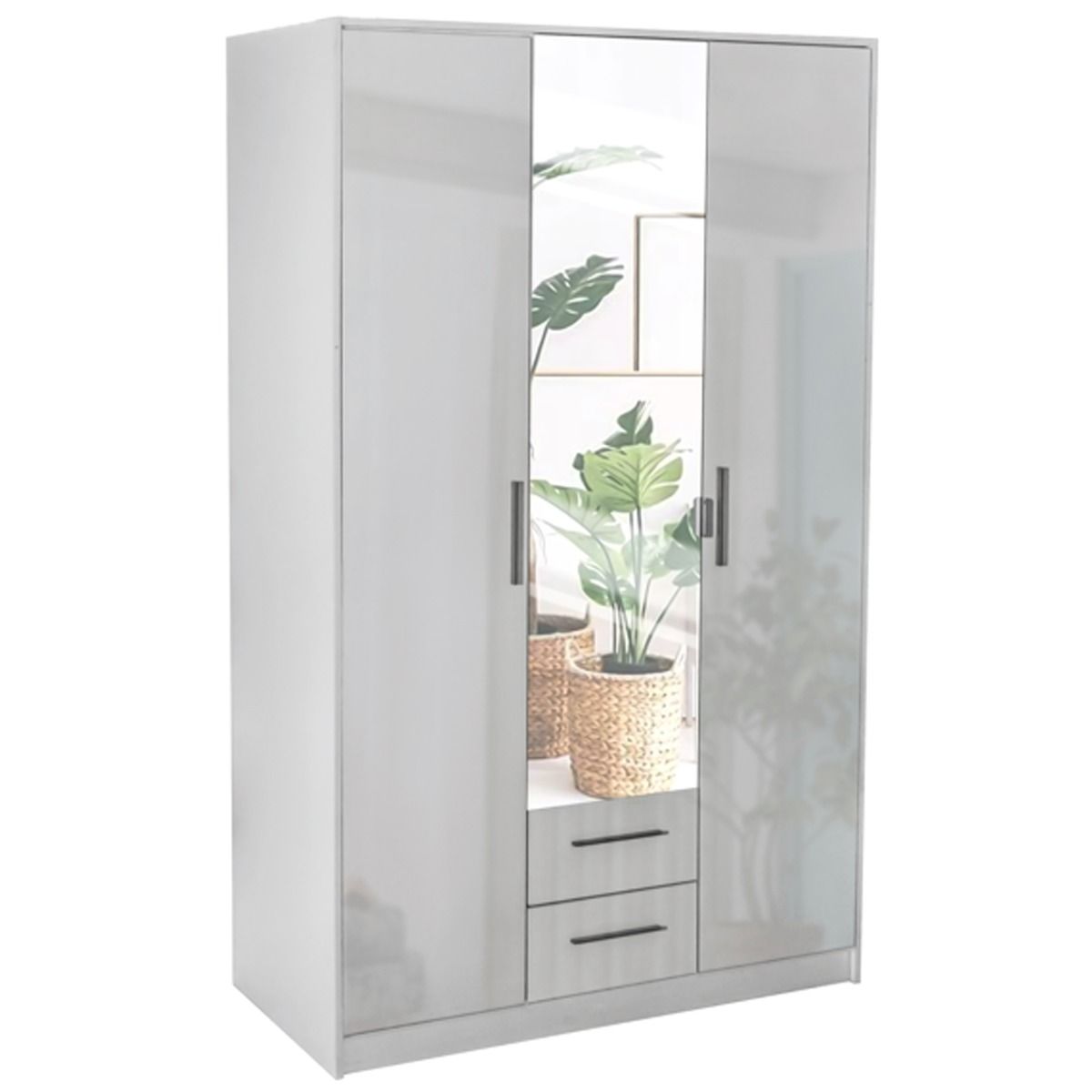 Wardrobe - WINSTEAD 3 Door Mirrored Wardrobe White 135cm