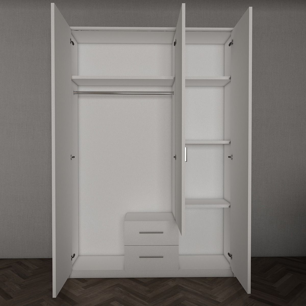 Wardrobe - WINSTEAD 3 Door Mirrored Wardrobe White 135cm