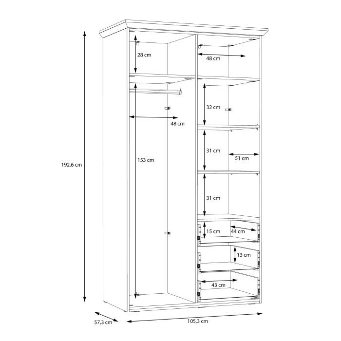 Wardrobe - LAUNCESTON 2 Door Wardrobe Oak Nelson with Snowy Oak 105.3cm
