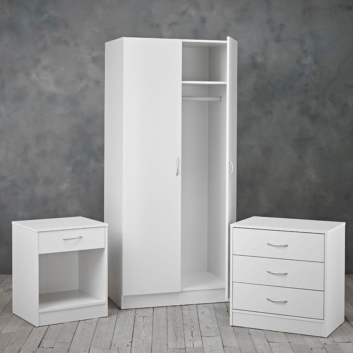 Wardrobe Set - DIOR 2 Door Bedroom Set 3 Piece White 79cm