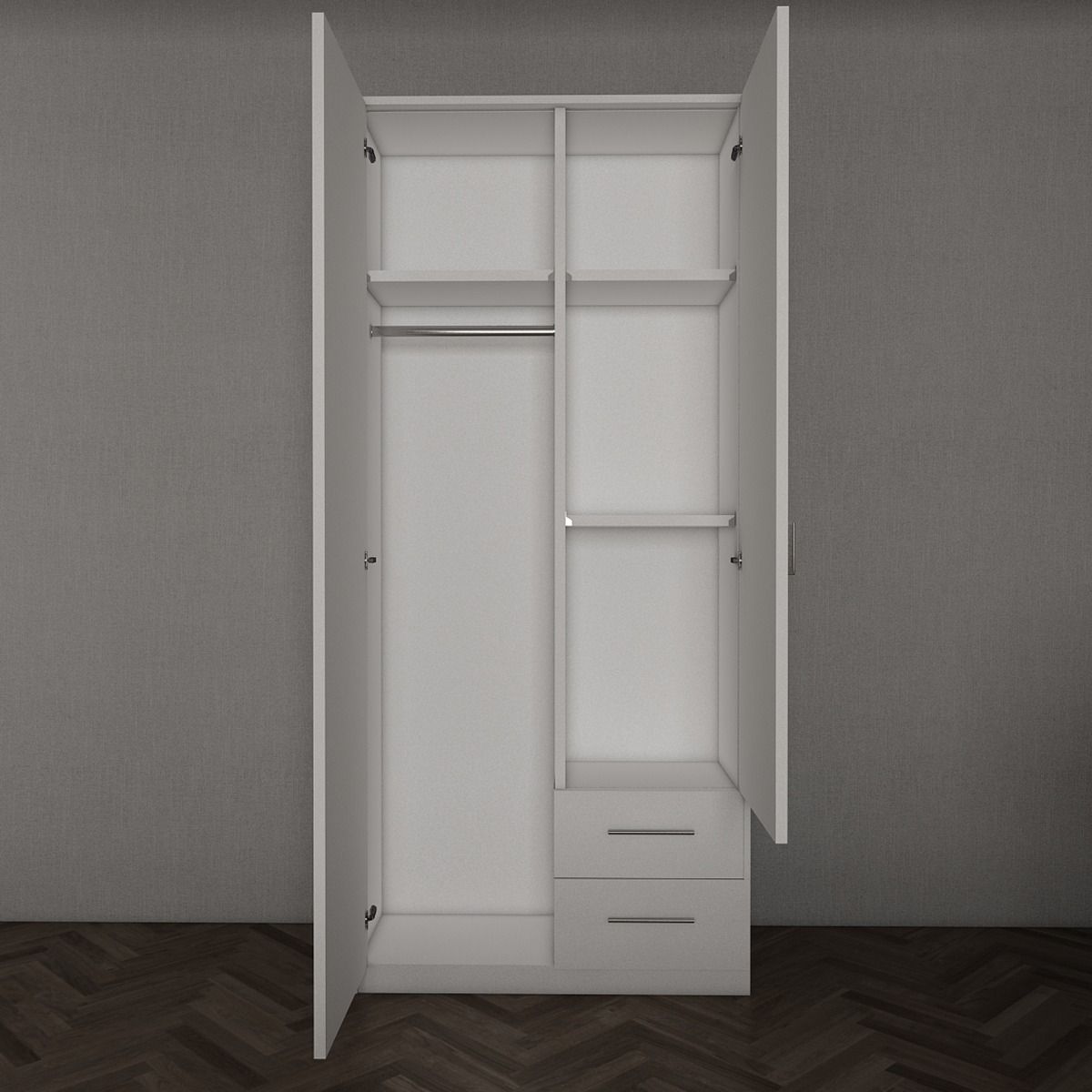 Winstead 2 Door 90cm Mirror Wardrobe with 2 Drawer - Matt White