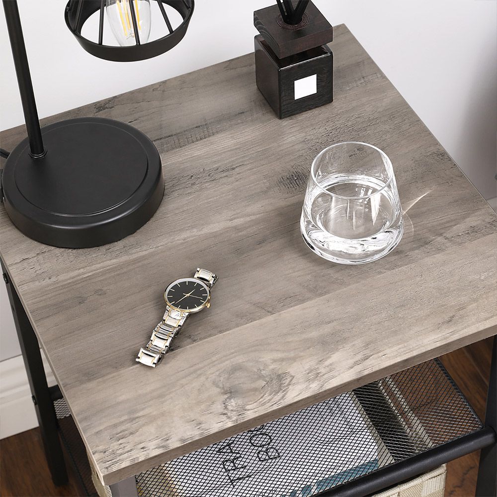 Bedside Table - STEEL Nightstand Greige 40cm