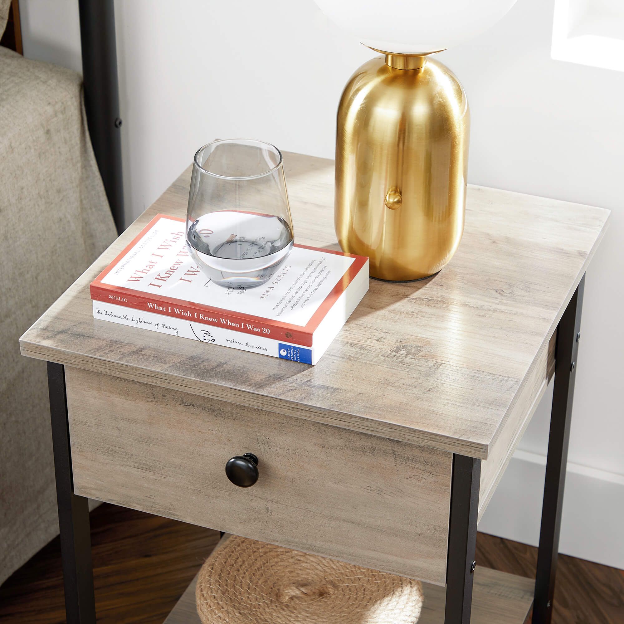 Bedside Table - GREIGE Nightstand Greige 40cm
