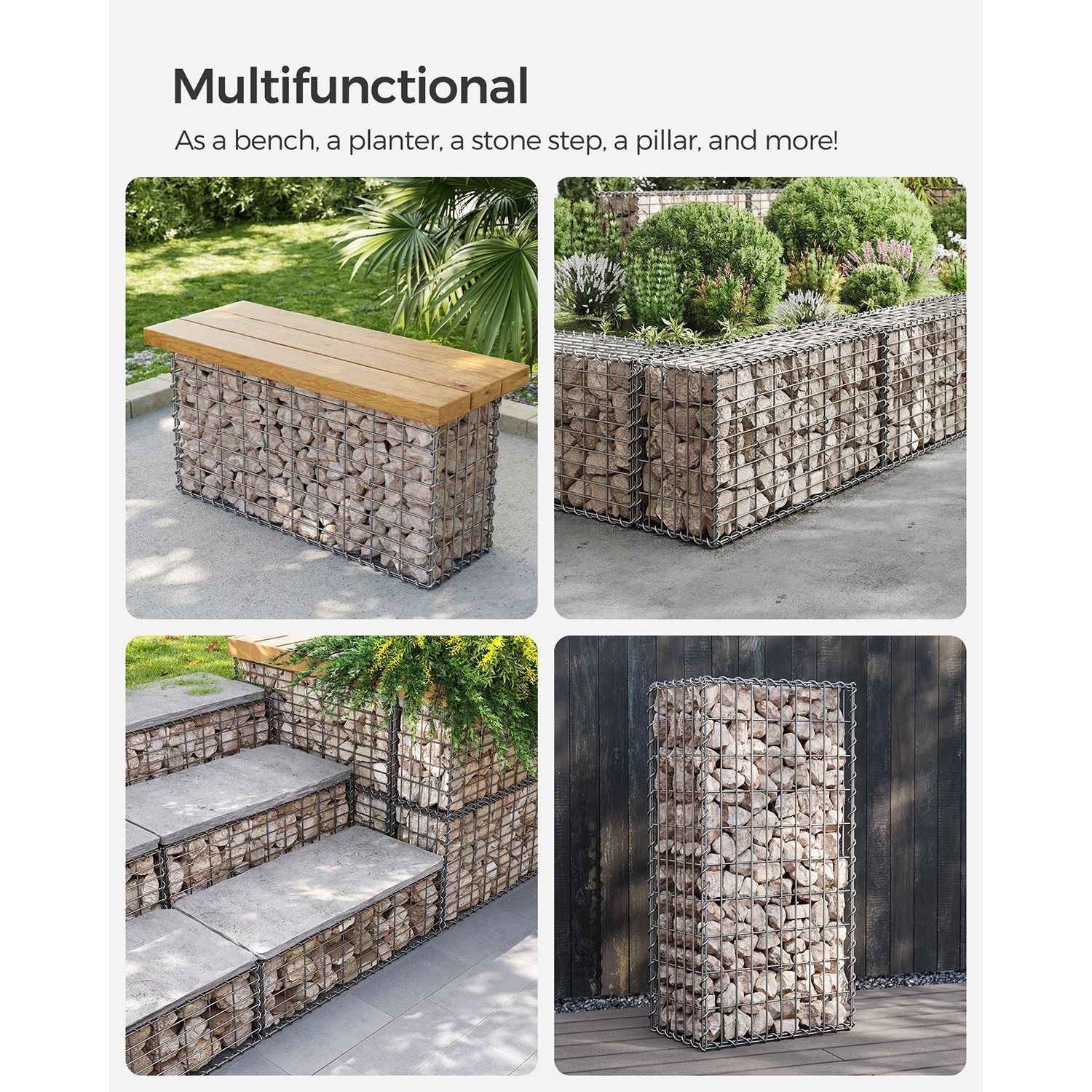 Gabion Basket, Metal Gabion Cage for Stones, Galvanised, Garden Decor ...