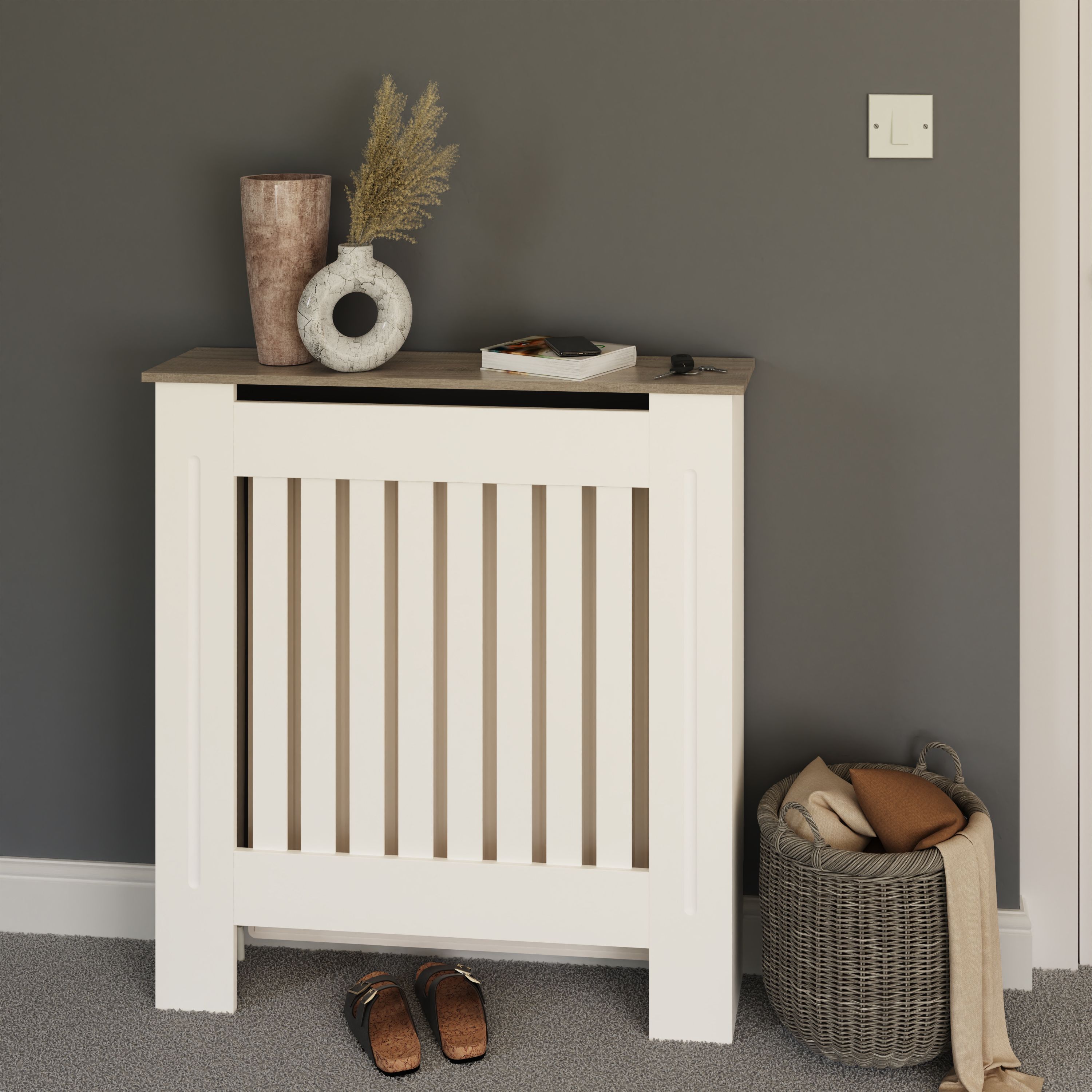 Radiator Cover - Emily Radiator Cover Small White and Oak